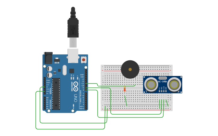 Circuit design Car parking collision detector - Tinkercad