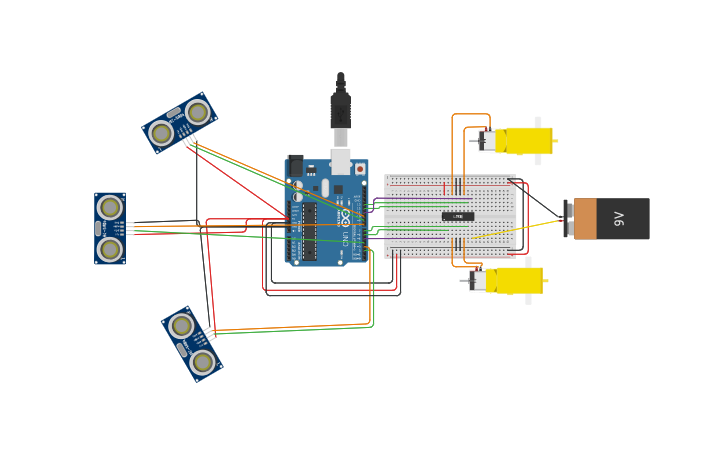 Circuit design Practica 2. Robot Evasor de Obstáculos - Tinkercad