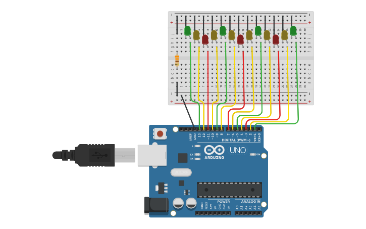Circuit design Proyecto de leds: juegos de luces - Tinkercad
