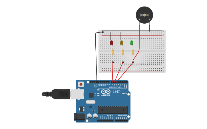 Circuit design Semáforo con Sonido en Verde - Tinkercad