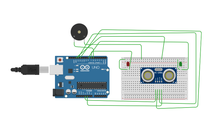 Circuit design ultrasound sensor - Tinkercad
