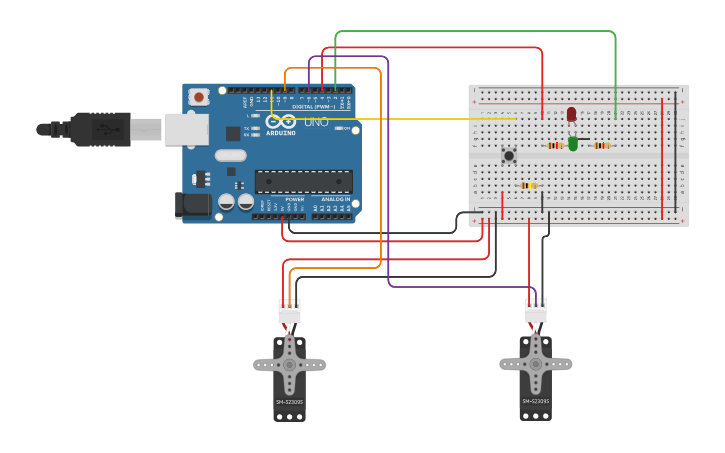 Circuit design Servo open - close - Tinkercad