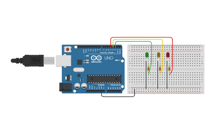 Circuit design Traffic light using Arduino - Tinkercad