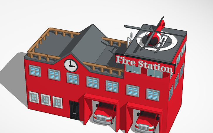 3D design cartoon fire station - Tinkercad