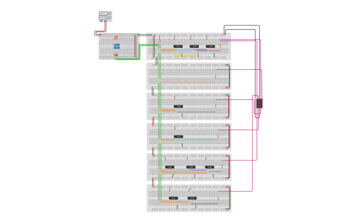 Circuit design Decodificador BCD para Display de 7 Segmentos - Tinkercad