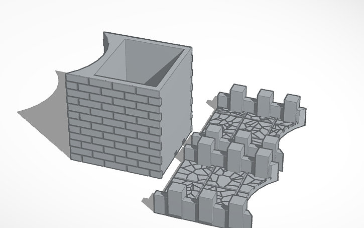 3D design Castle Tower to Wall - Tinkercad