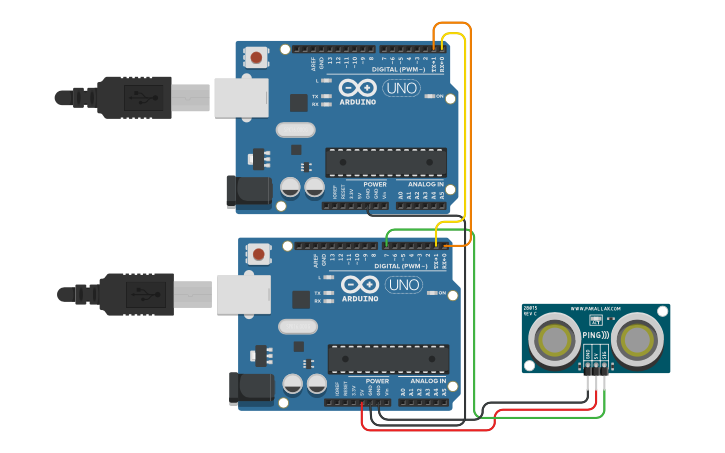 Circuit design Ultrasonic range finder - Tinkercad