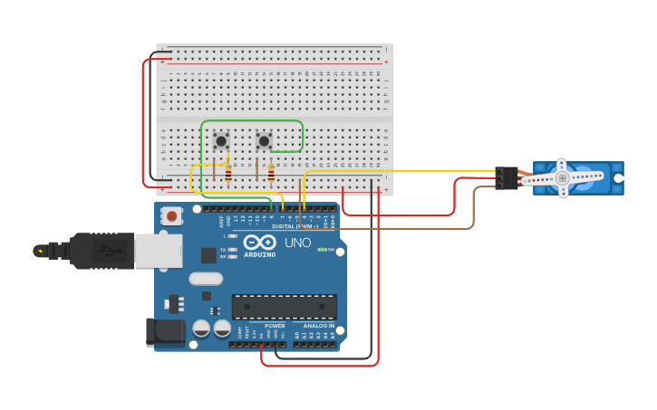 Circuit design ServoMotor con pulsadores - Tinkercad
