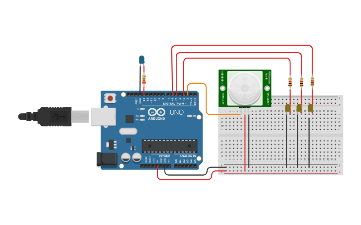 Circuit design PIR light sensor - Tinkercad