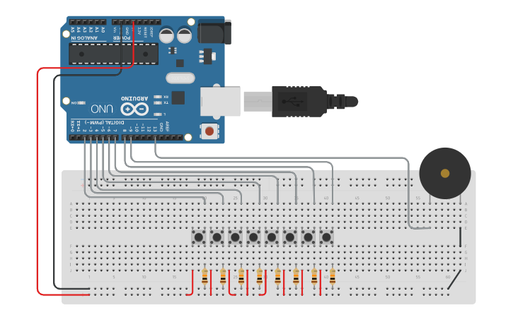 Circuit design Arduino Piano - Tinkercad