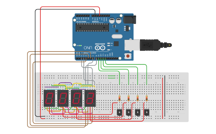Circuit design Contador 0 a 9999/ Arduino - Tinkercad
