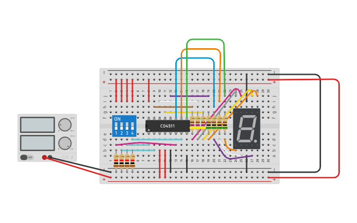 Circuit design BCD to 7 Segment - Tinkercad