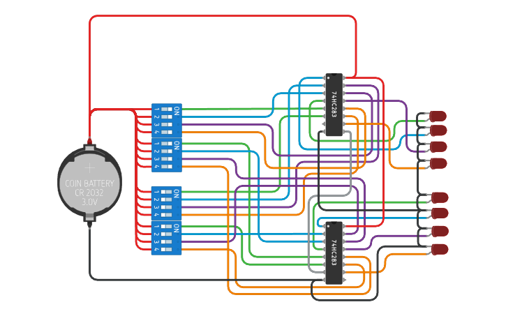 Circuit design 8-bit adder | Tinkercad