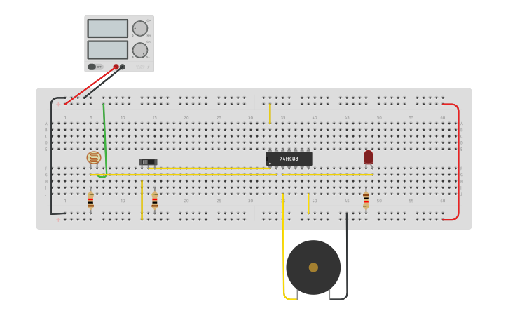Circuit design Burglar Alarm using AND gate - Tinkercad
