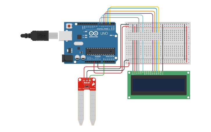 Circuit design Sistema de medição de umidade do solo - Tinkercad