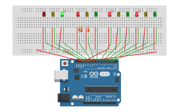 Circuit design 4 road Traffic Light - Tinkercad