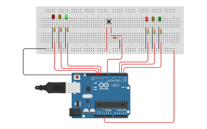Circuit design Due semafori - Tinkercad