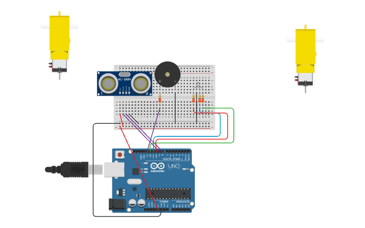 Circuit design sensor Ultrasonico - Tinkercad