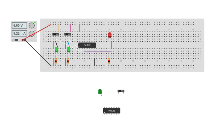 Circuit design Ci 7432 teste entrada lógica. | Tinkercad