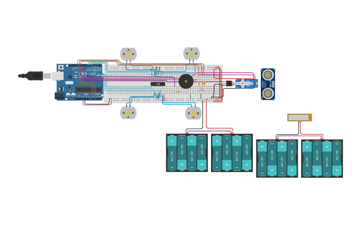 Circuit design EVASOR DE OBSTACULOS CON SERVO MOTOR Y SENSOR DE DISTANCIA - Tinkercad