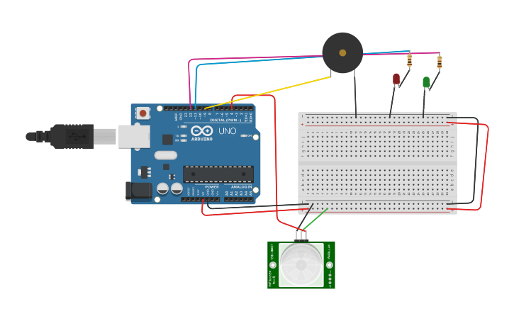 Circuit design PIR SENSOR INTERFACING - Tinkercad