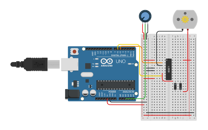 Circuit design Motor DC con L239D - Tinkercad