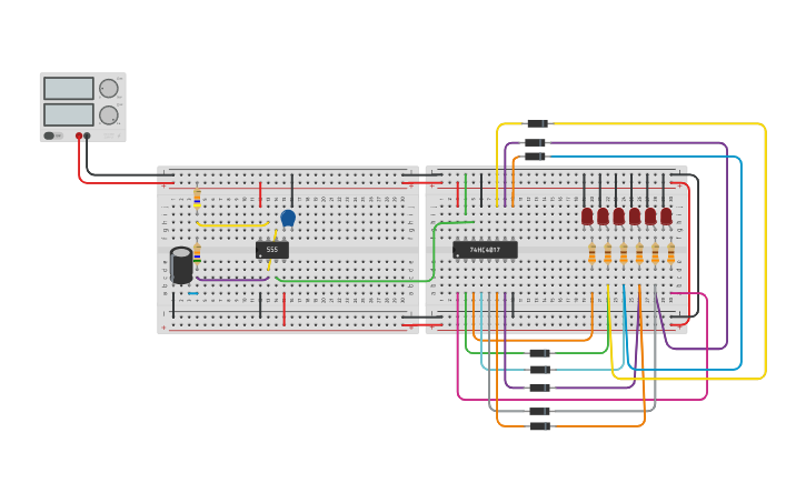 Circuit design cd4017 2B - Tinkercad