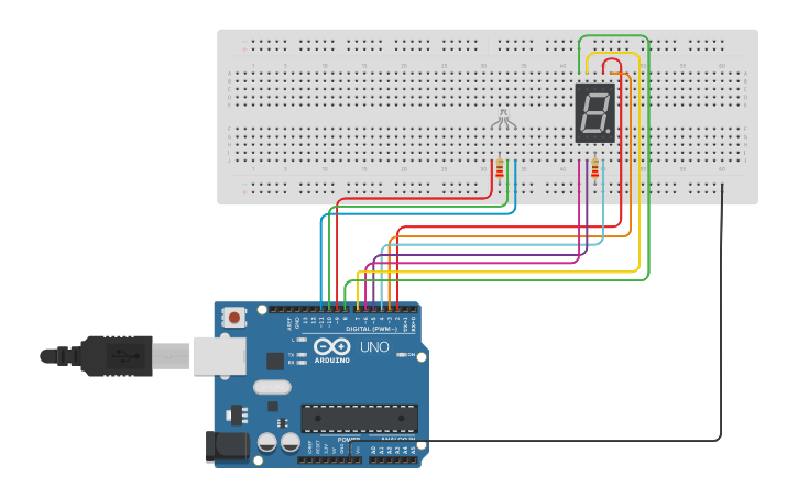 Circuit design Traffic Light with Timer (RGB Led + 7-Segment Display) | Tinkercad