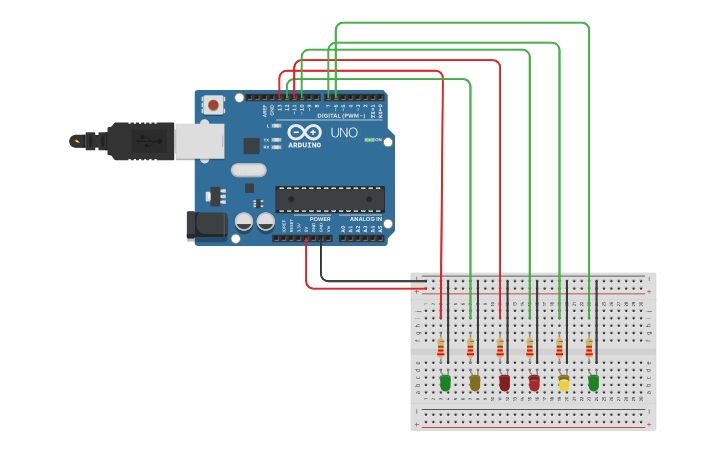 Circuit design Copy of Blinking LEDs - Tinkercad