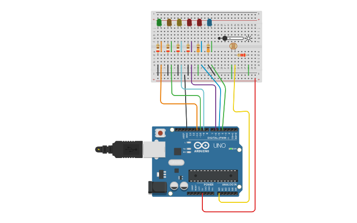 Circuit design Control of LED with LDR - Tinkercad