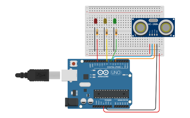Circuit design Sensor ultrassonic - Tinkercad Circuit design Sensor ultrassonic - Tinkercad