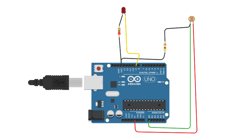 Circuit design light sensor photoresistor | Tinkercad