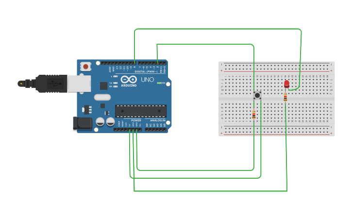 Circuit design LED With Push Button - Tinkercad