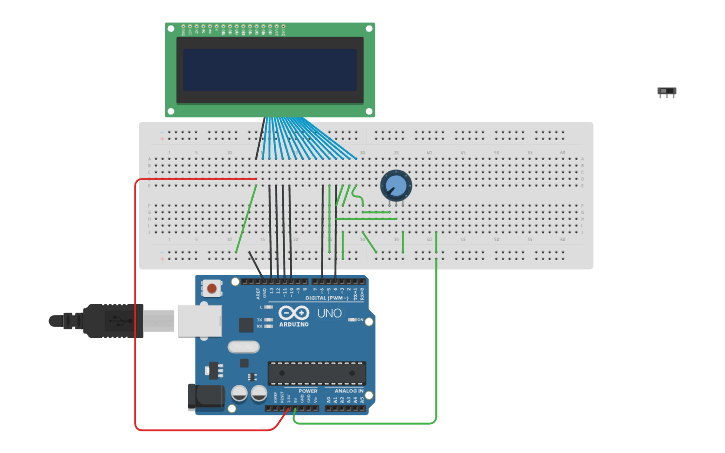 Circuit design LCD 16-2 - Tinkercad