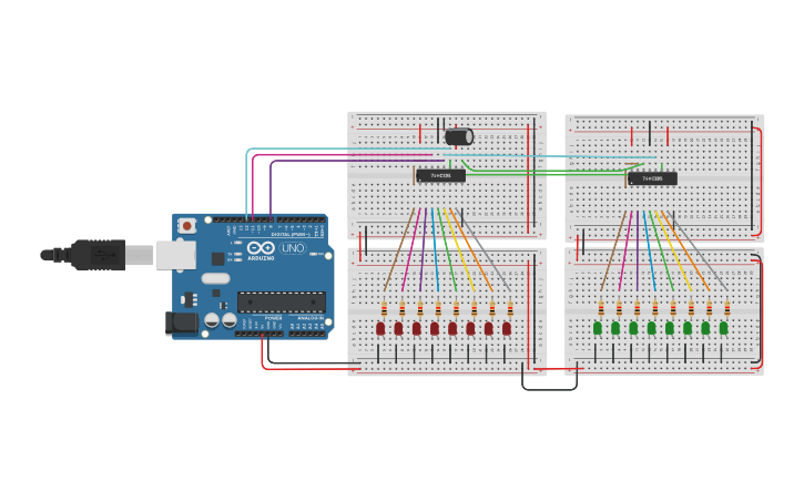 Circuit design F. DUAL BINARY COUNTERS - Tinkercad