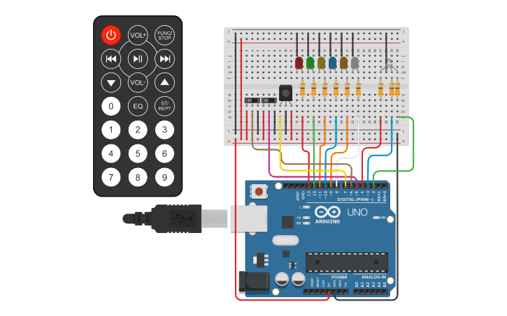 Circuit design Controle remoto IF - ELSE IF - Tinkercad