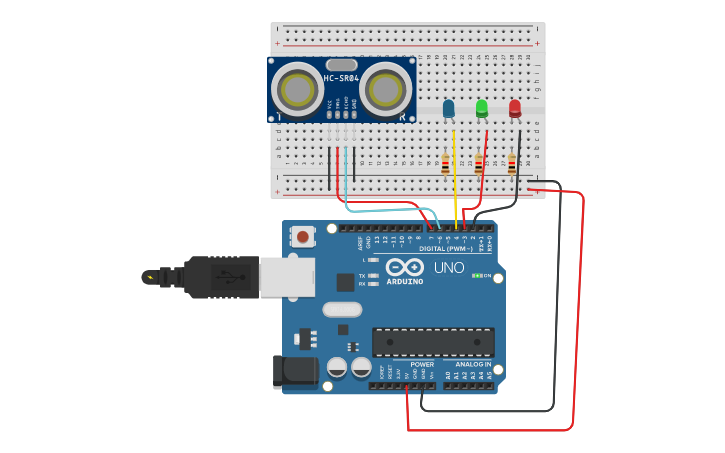 Circuit design ultrasonic - Tinkercad