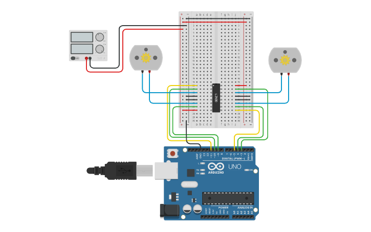 Circuit design 4.Two DC Motors with speed control | Tinkercad