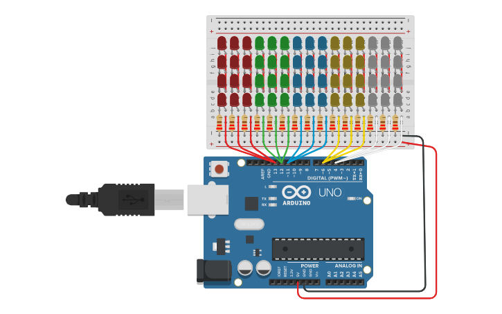 Circuit design SEQUENCE LEDS - Tinkercad