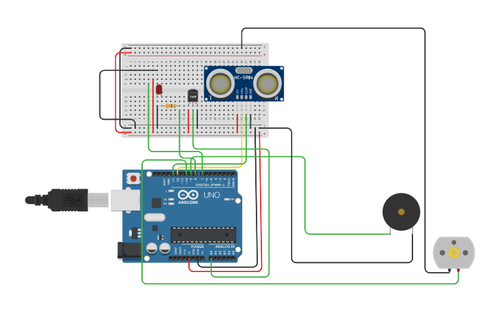 Circuit design Arduino Sensor Ultrasonic LED dan sensor Temperatur DC ...