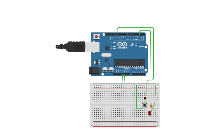 Circuit design 4.6 Aan/uit-LED met drukknop - Tinkercad