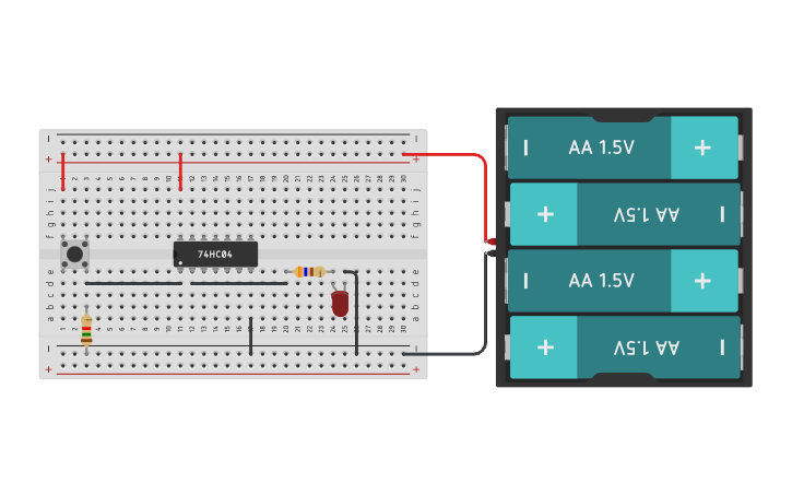 Circuit design Practica 1: puerta NOT - Tinkercad Circuit design Practica 1: puerta NOT - Tinkercad