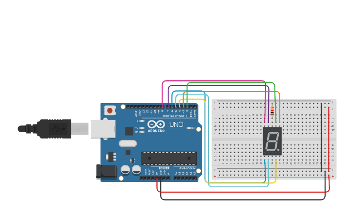 Circuit design 7 Segment LED project - Tinkercad