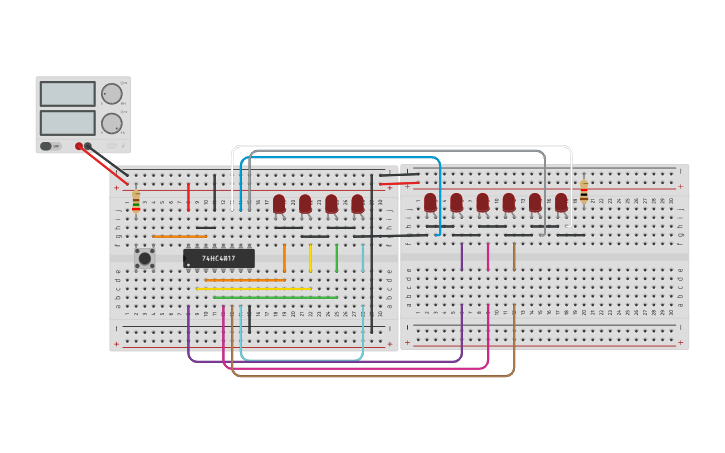 Circuit design 74hc4017+led - Tinkercad