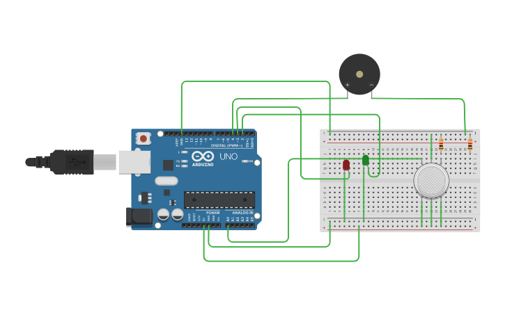 Circuit design smoke detection using MQ-2 gas sensor - Tinkercad