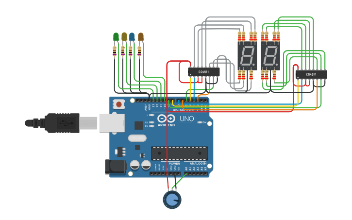 Circuit design 2 digit 7 segment - Tinkercad