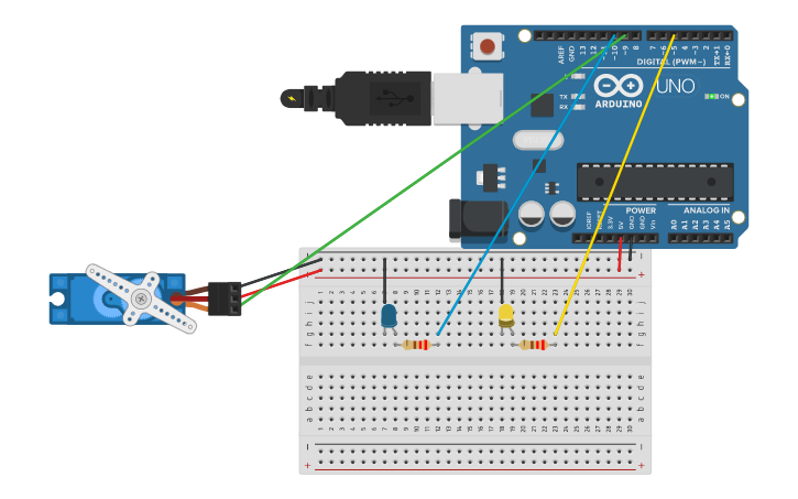 Circuit design Servo direction indicator | Tinkercad