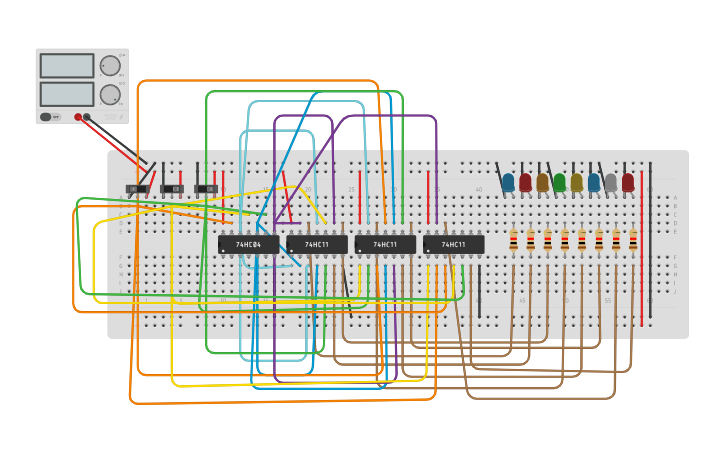 Circuit design 3 TO 8 (7411) - Tinkercad