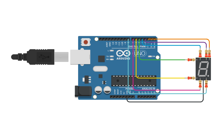 Circuit design Display de 7 Segmentos - Tinkercad