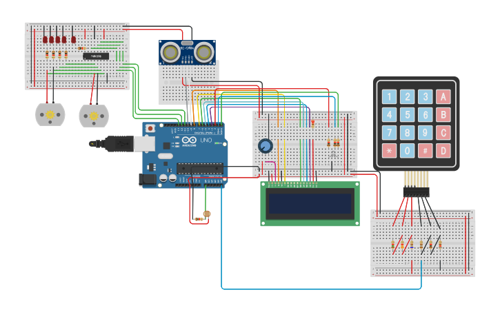 Circuit Design Lcd Dc Motor Keypad And Sonic Sensor With Arduino